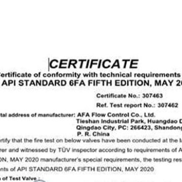 AFA's top-mounted C-type ball valve wins API 6FA certificate